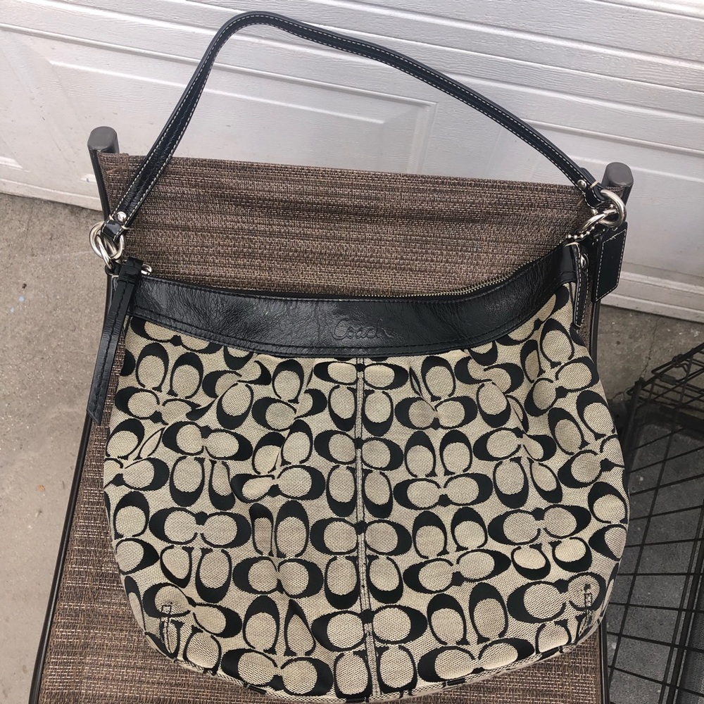 Coach Signature & Leather Black Hobo Handbag - Gem